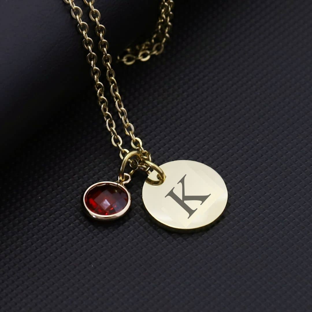 Personalised Initial Birthstone Necklace - Charm Bear
