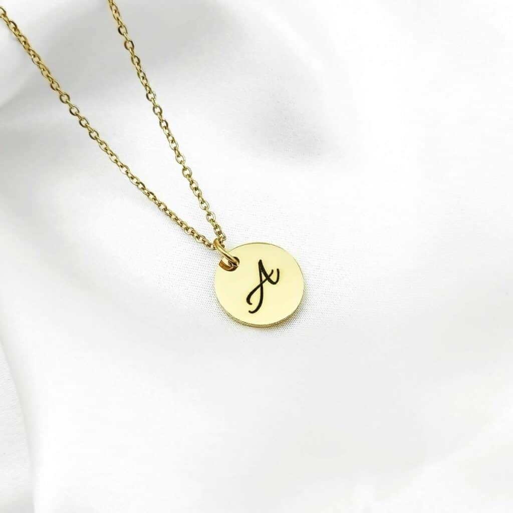 Script Initial Disc Necklace - Charm Bear