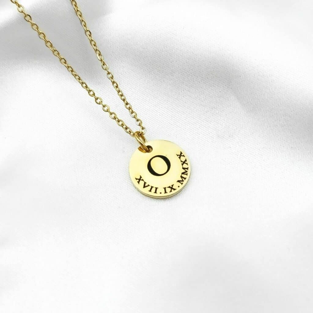 Roman Numerals & Initial Disc Necklace - Charm Bear