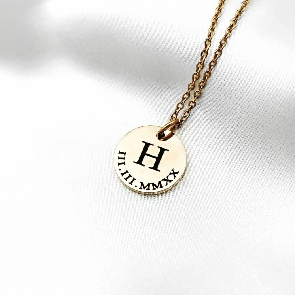 Roman Numerals & Initial Disc Necklace - Charm Bear