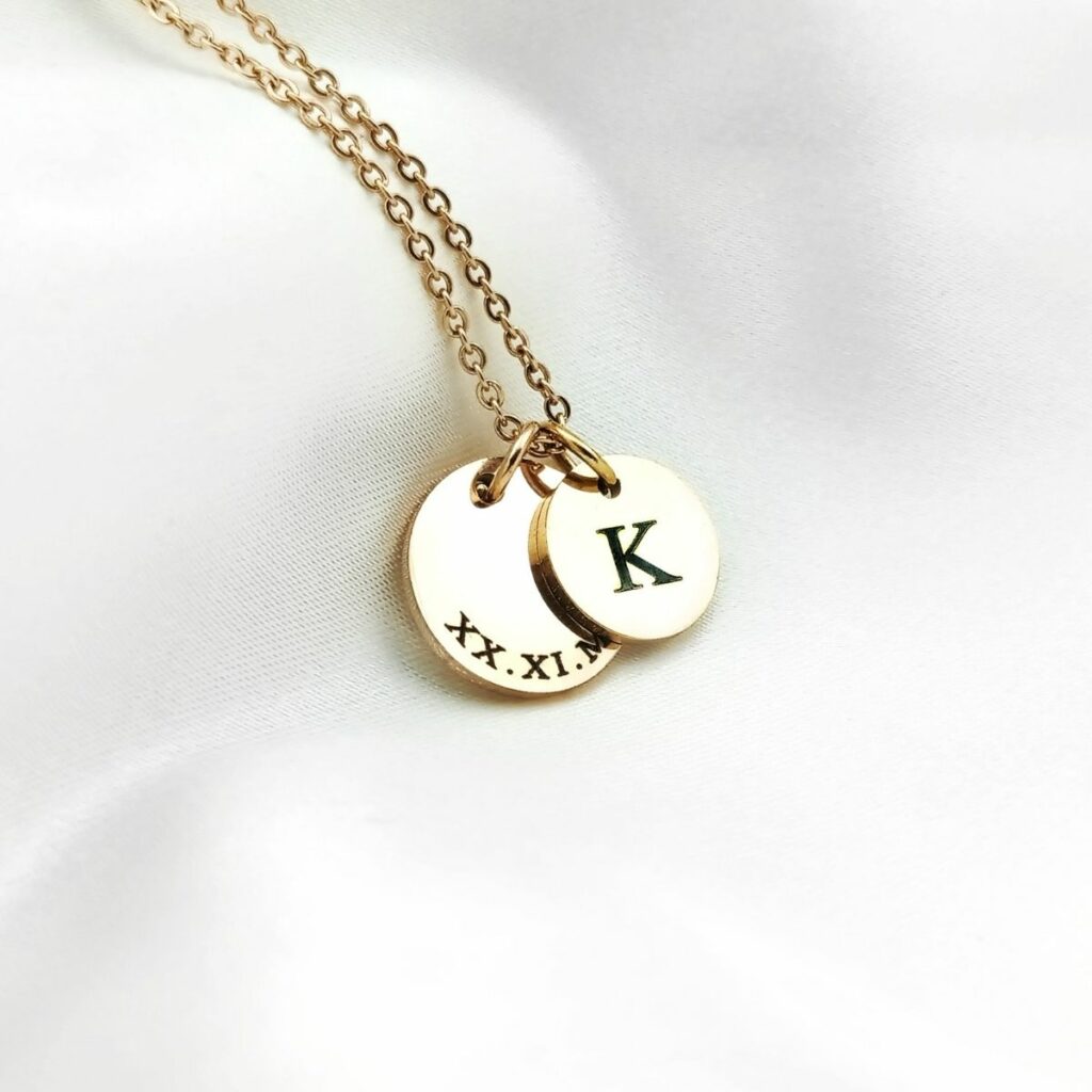 Roman Numerals & Mini Initial Disc Necklace - Charm Bear